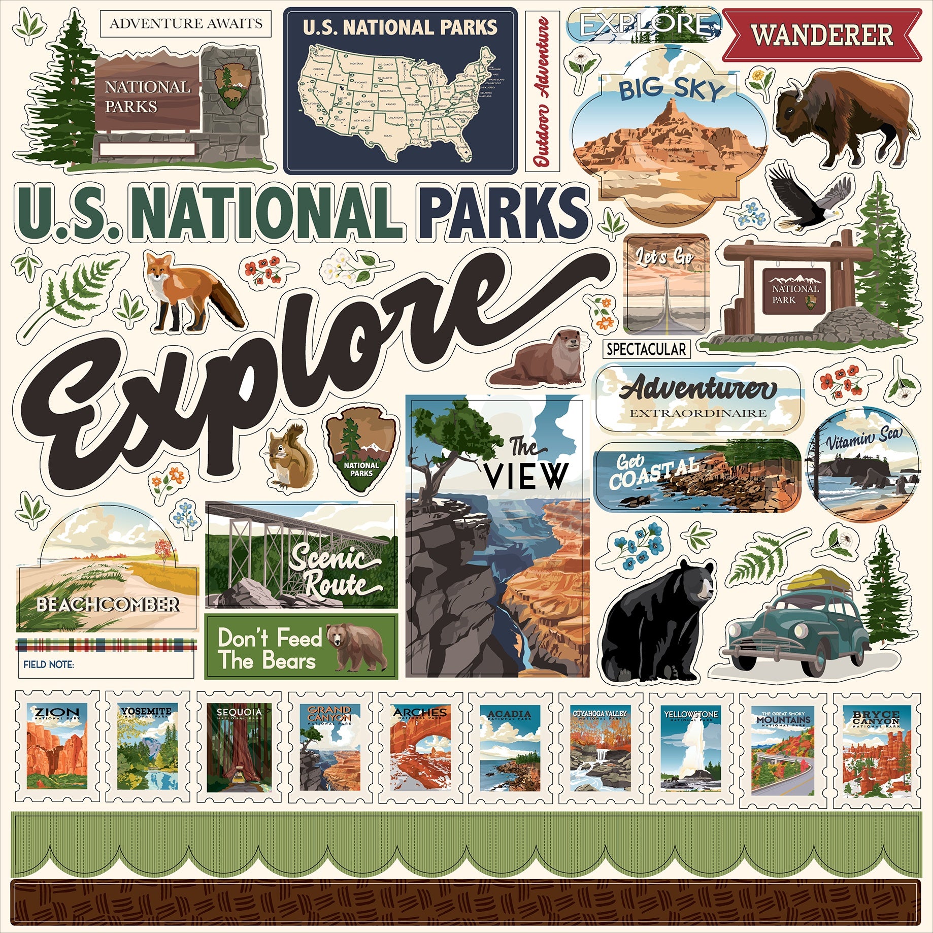 Carta Bella Elements Cardstock Stickers 12"X12"-National Parks – Picnic ...
