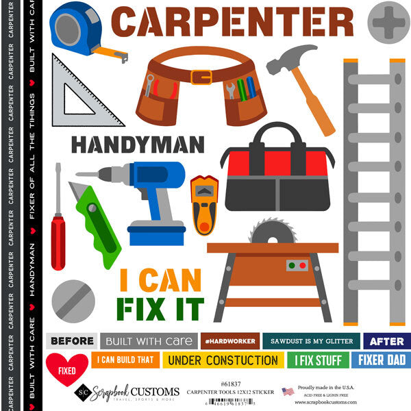 Carpenter Tools Sticker Sheet 12 x 12 inch – Picnic Hill Create